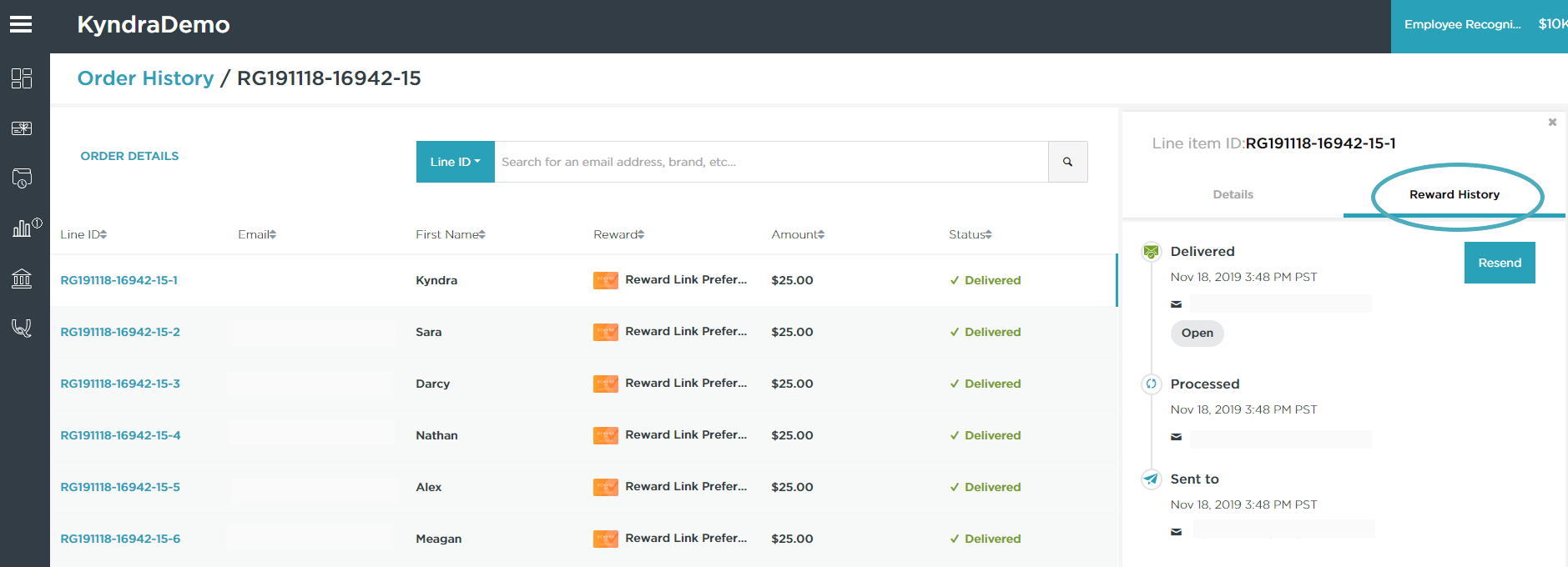 Reward Link Redemption History
