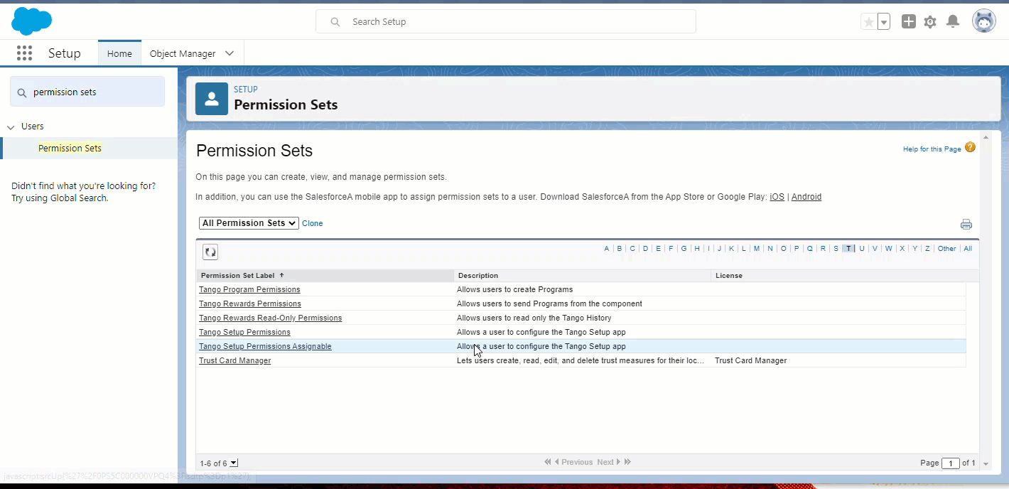 Install the Tango app in Salesforce