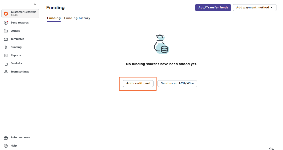 Register credit cards