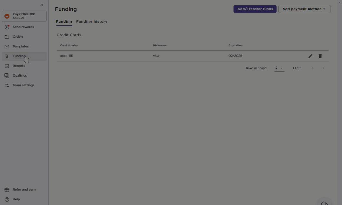 Register credit cards