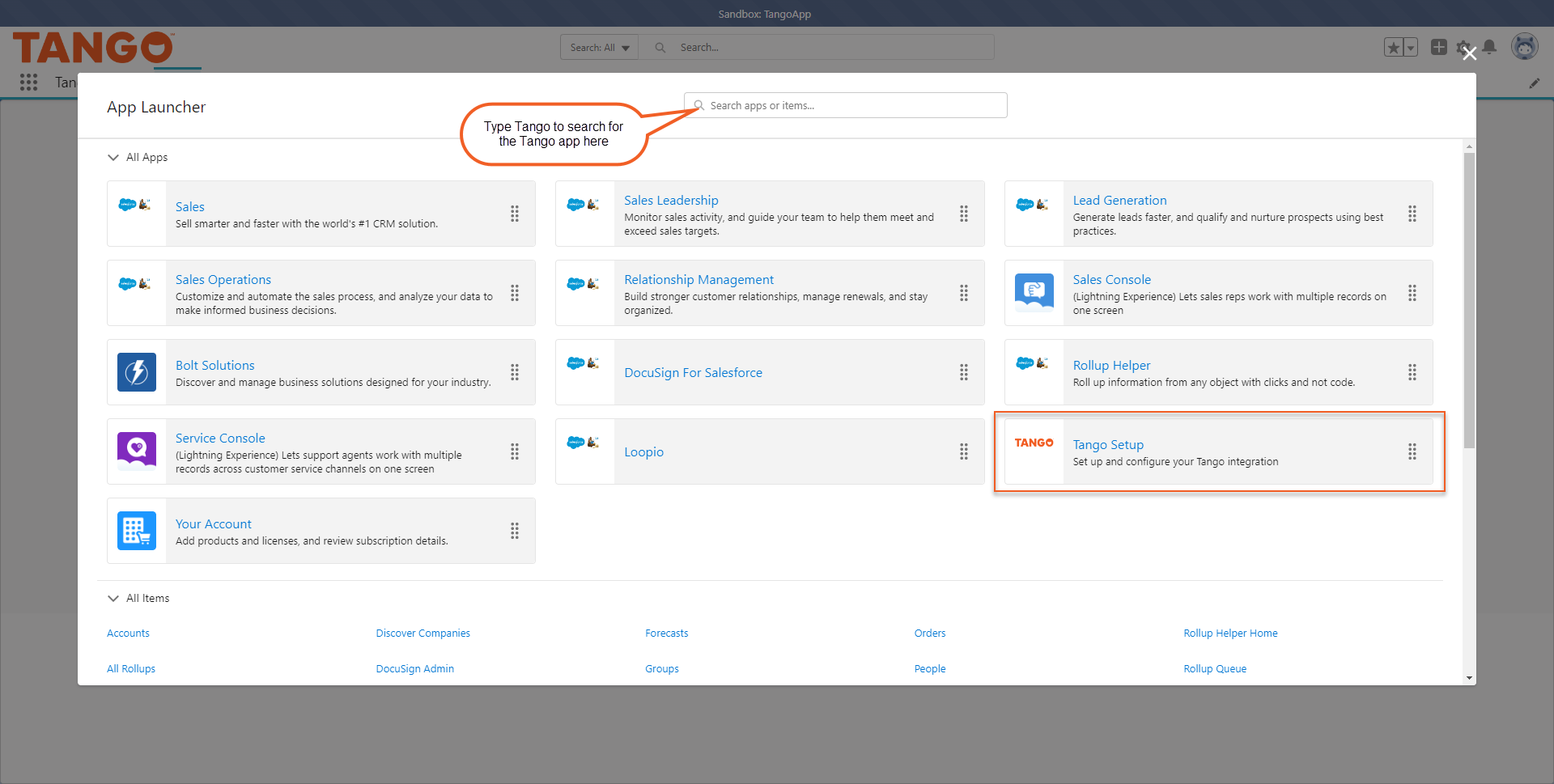Set up the Salesforce Tango app