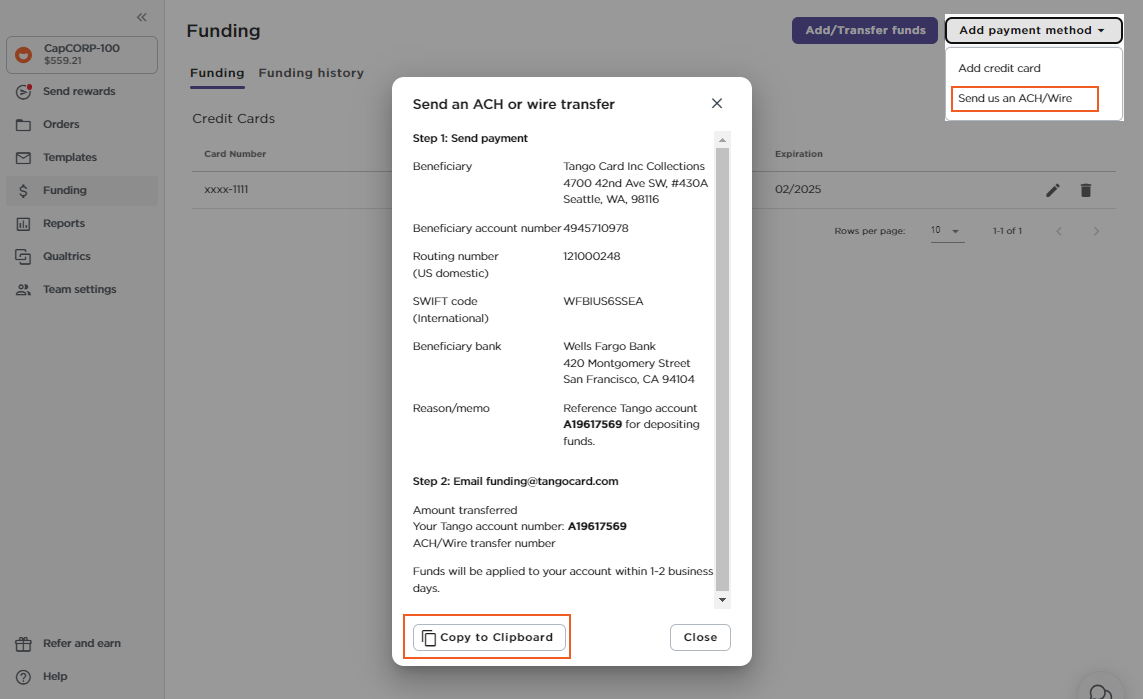 Pay with ACH or Wire