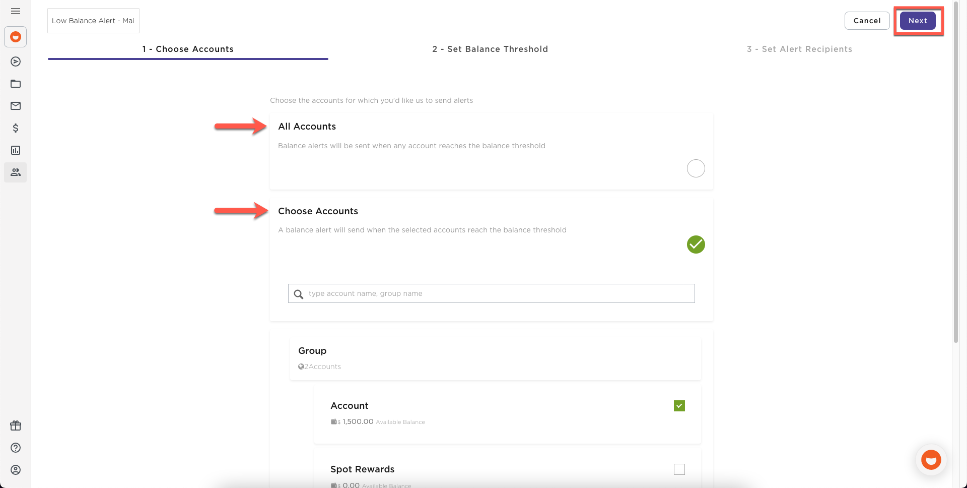 Create account balance alerts