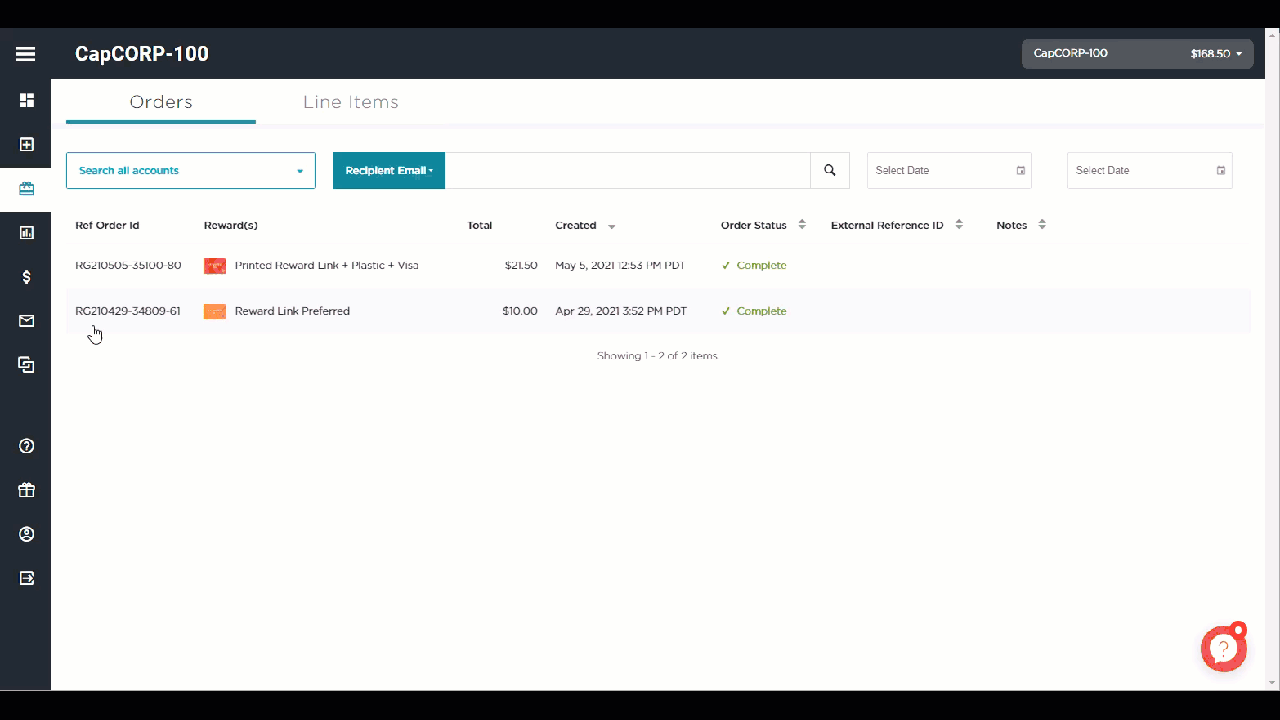 View Reward Link redemption history