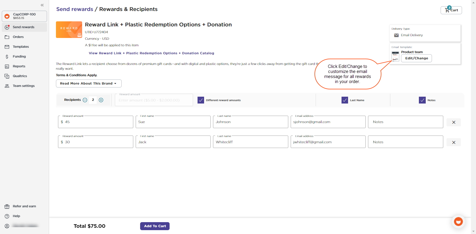 Send custom email messages