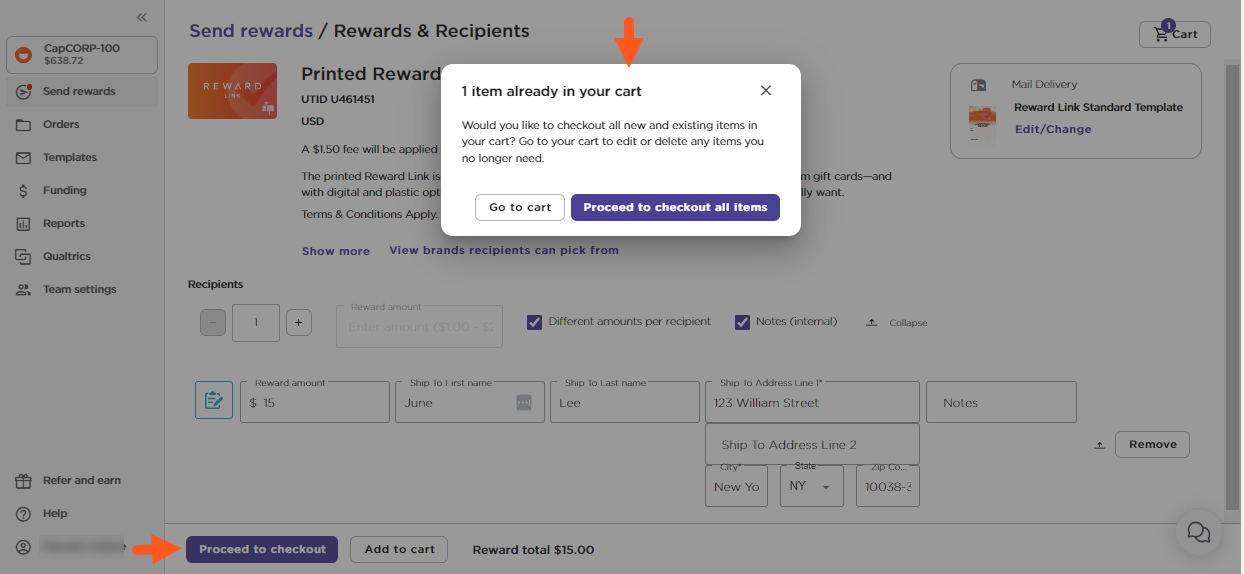Send Printed Reward Links with Tango