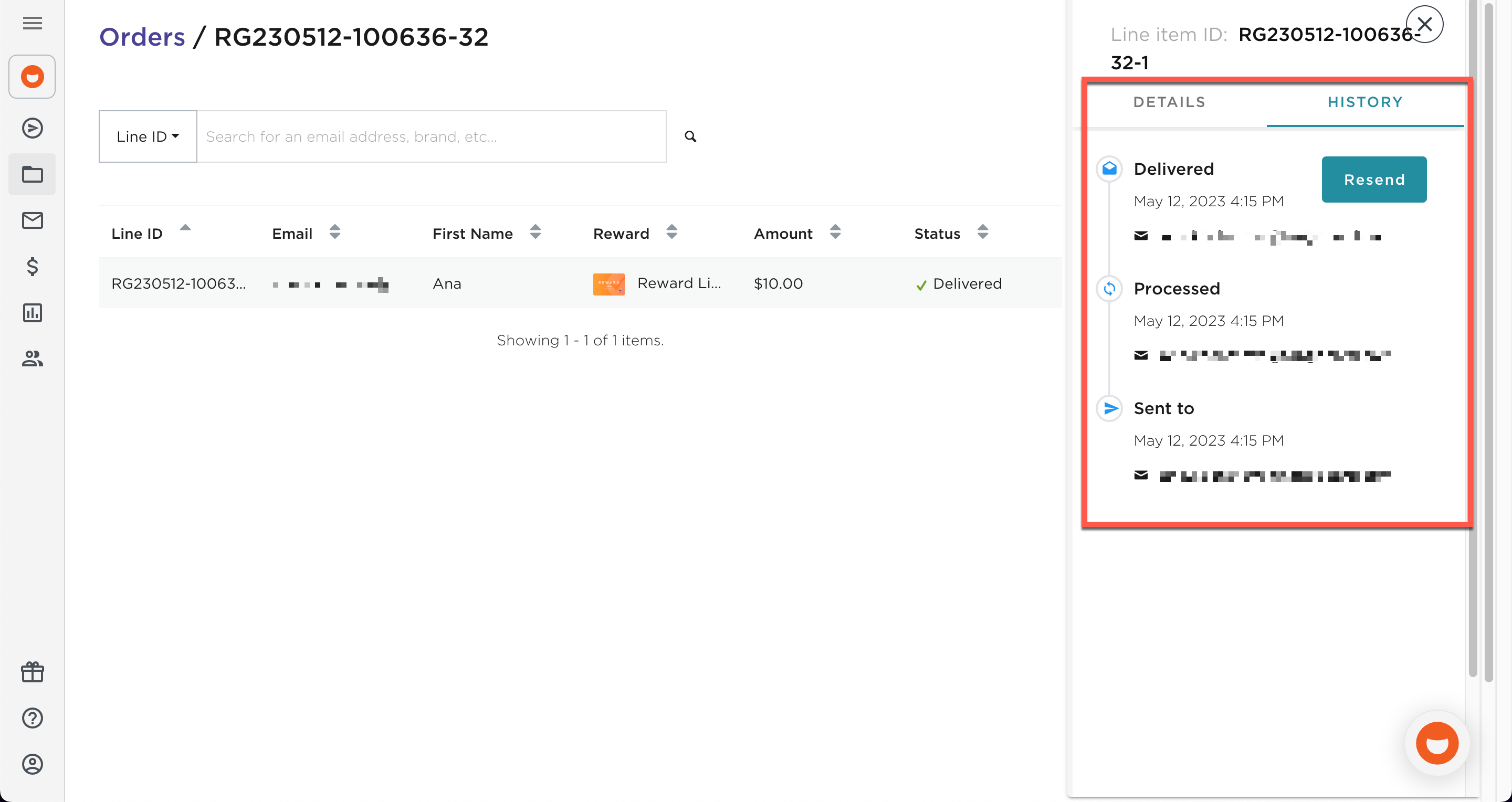 View Reward Link redemption history