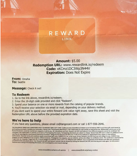 About Printed Reward Link