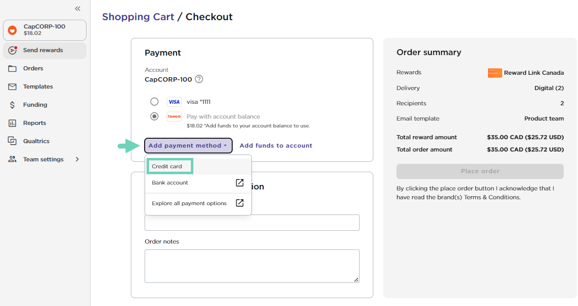 Register credit cards