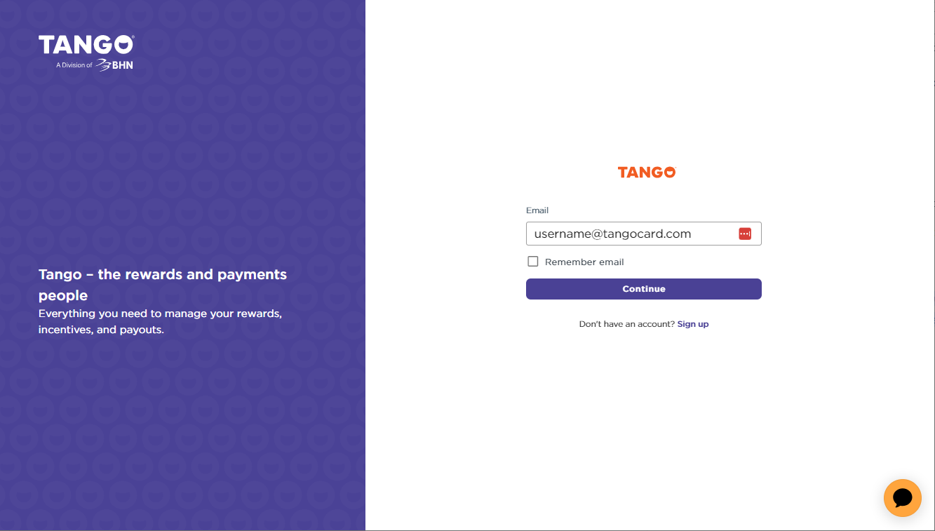 Sign in to Tango portal