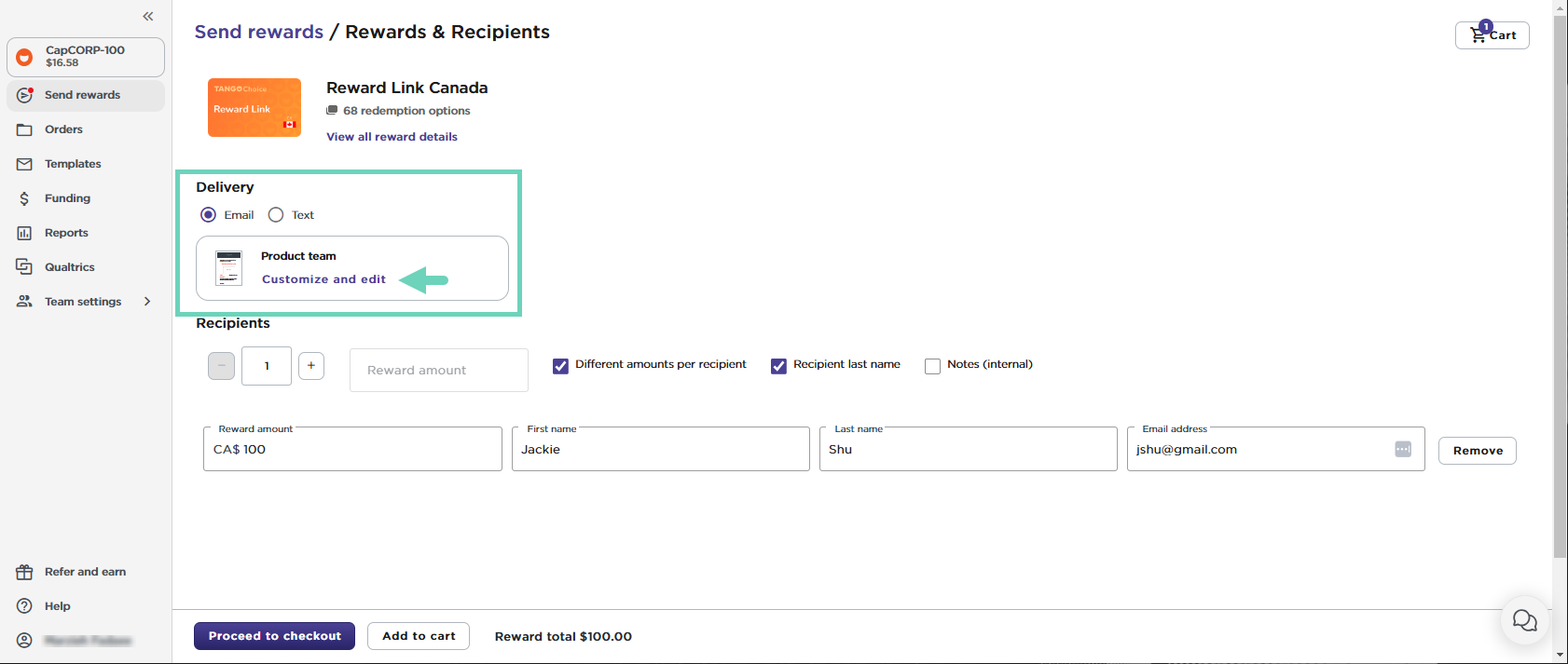 Send personalized messages with rewards